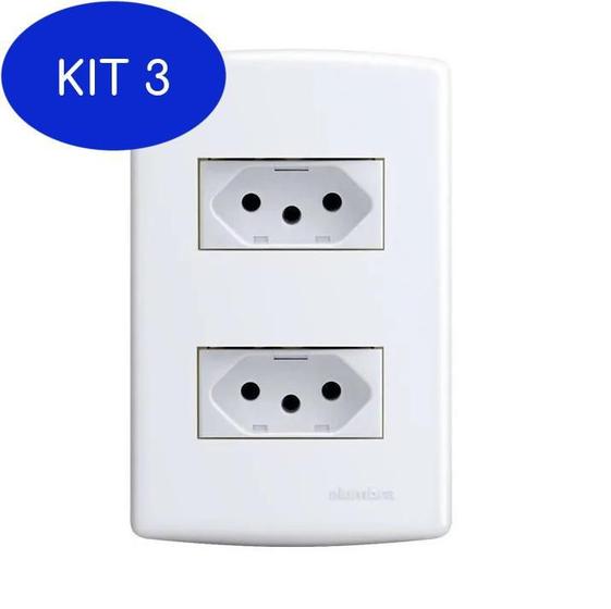 Kit 3 Conjunto Tomada Dupla 10A 2P+T 4X2 Branca Siena 6083 Alumbra - Espelho / Placa de Tomada e ...