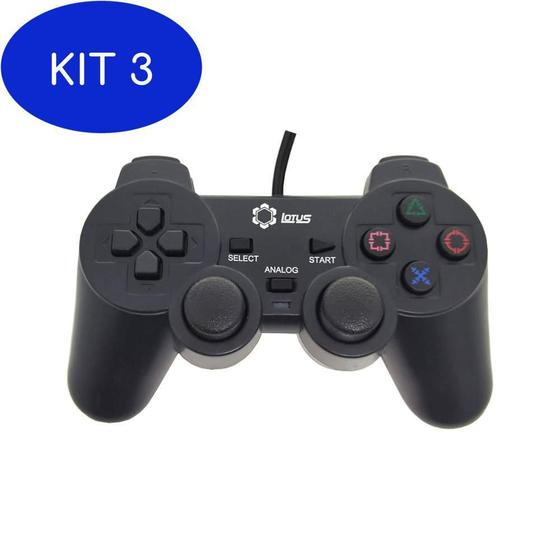 Kit 3 Controle Dualshock2 Com Fio Pra Ps2 Preto Lotus Lt-Ct007 - Outros ...