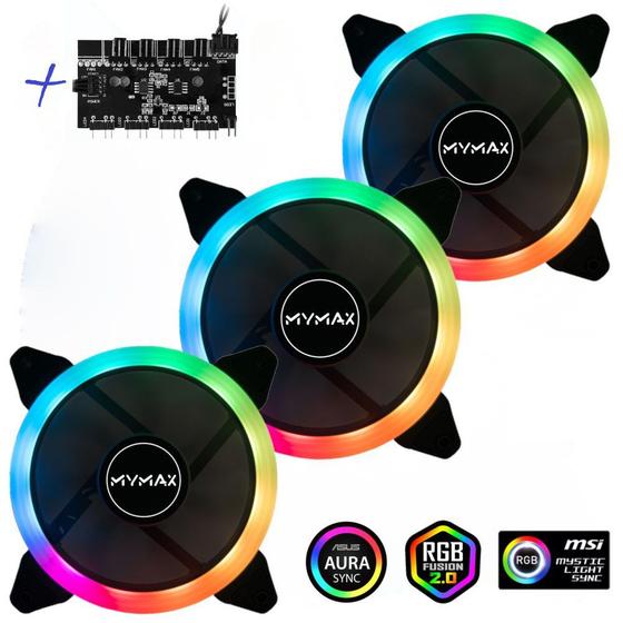 Kit 3 Cooler Fan 120mm ARGB Gabinete Gamer + Controladora - Mymax ...