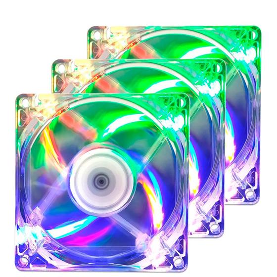 Kit 3 Cooler Fan 80mm 8cm Gabinete com Iluminação LED RGB 12v 2 ...