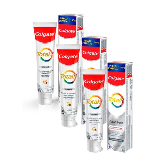 Kit 3 Creme Dental Colgate Total 12 Clean Mint 140g - Creme e Gel ...