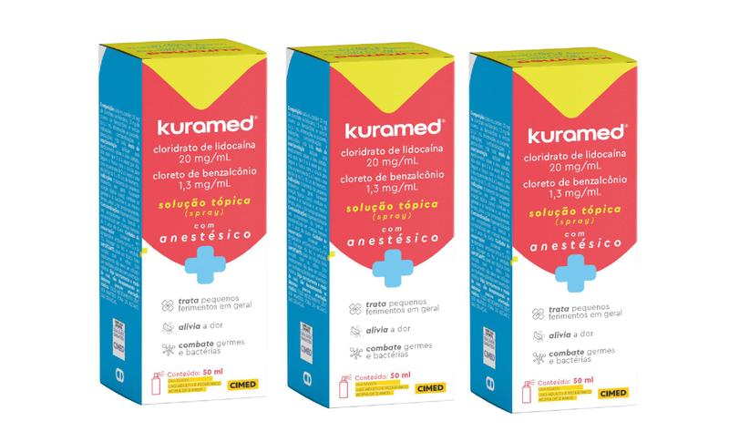 Kit 3 cxs Kuramed Spray Antisséptico Anestésico Cicatrizante - Cimed ...