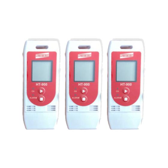 Kit 3 Datalogger Digital Temperatura Umidade 32000 Leituras Alarme Usb Ht-900 Portátil ...