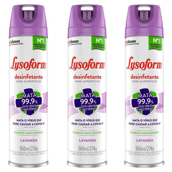 Kit 3 Desinfetante Lysoform Aerossol Lavanda 360ml - Desinfetante ...
