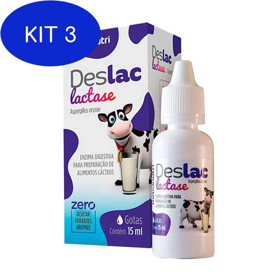 Kit 3 Deslac Enzima Lactase Quebra A Lactose Gotas 15Ml - Maxinutri ...