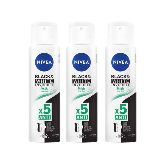 Kit 3 Desodorante Antitranspirante Aerosol Nivea Invisible Black ...