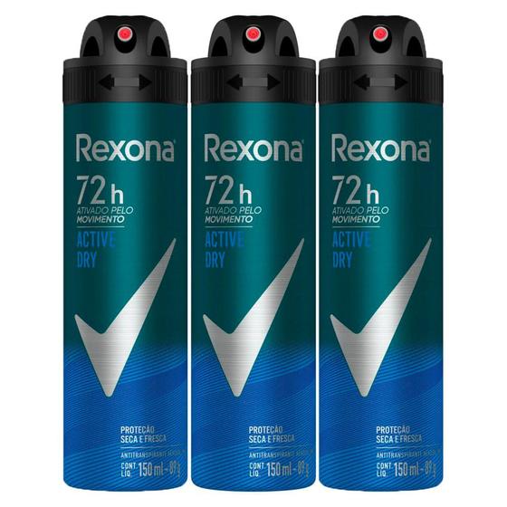 Kit 3 Desodorante Rexona Men Active Dry Aerosol Antitranspirante 72h ...