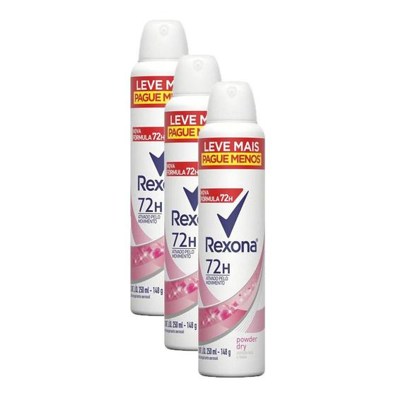 Kit 3 Desodorantes Antitranspirante Aerosol Feminino Rexona Powder Dry ...