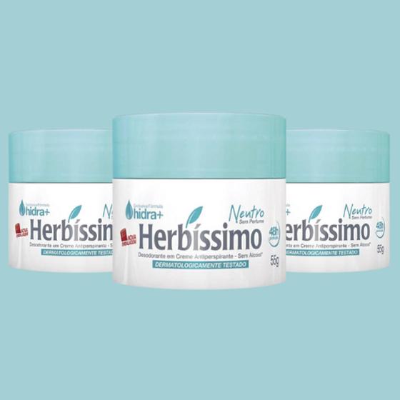 KIT 3 Desodorantes Creme Neutro Herbissimo Antiperspirante 55g ...