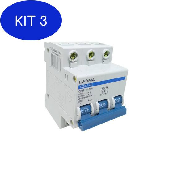Kit 3 Disjuntor Tripolar 50A Curva C Din Mini Lukma Inmetro - Disjuntor Din - Magazine Luiza