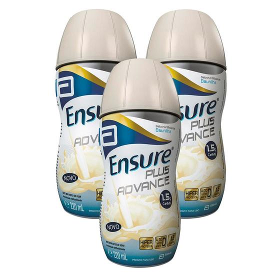 Kit 3 Ensure Plus Advance Baunilha 220ml - Complemento Alimentar Adulto ...