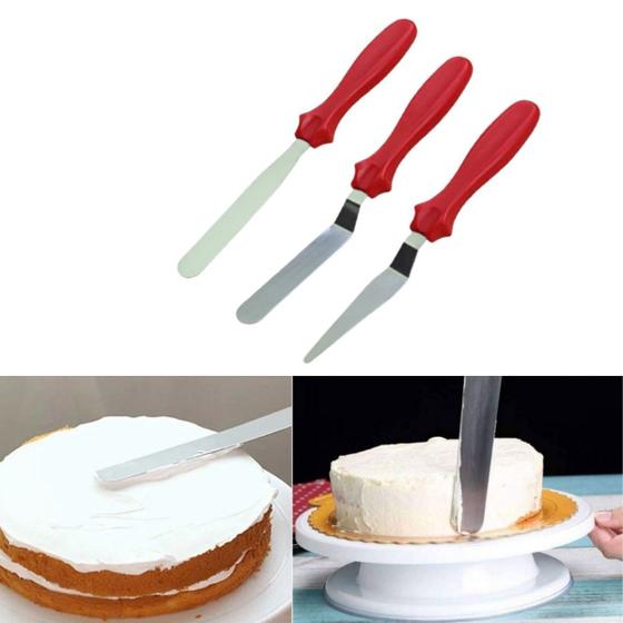 Kit 3 Espátulas Nivelador Confeitar Bolo Torta Decorar Confeiteiro ...