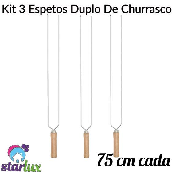 Kit 3 Espeto Churrasco Duplo 75cm - Starlux - Espeto - Magazine Luiza