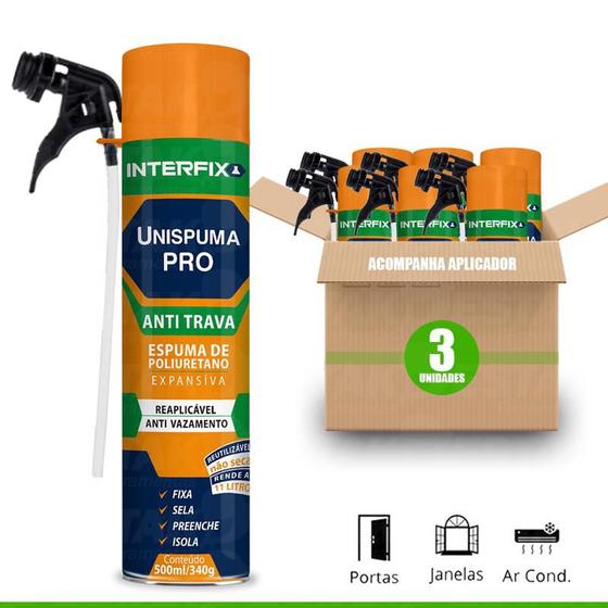 Kit 3 Espuma Expansiva Spray 500ML Alto Rendimento Cola Porta Telhado ...