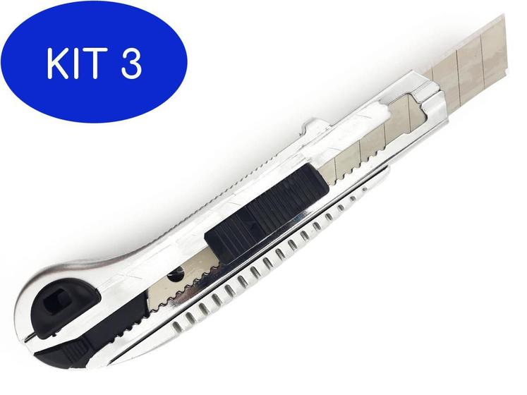 Kit 3 Estilete Metal 5 Lâminas 10Cm Trava Segurança - Jinfeng Tools ...