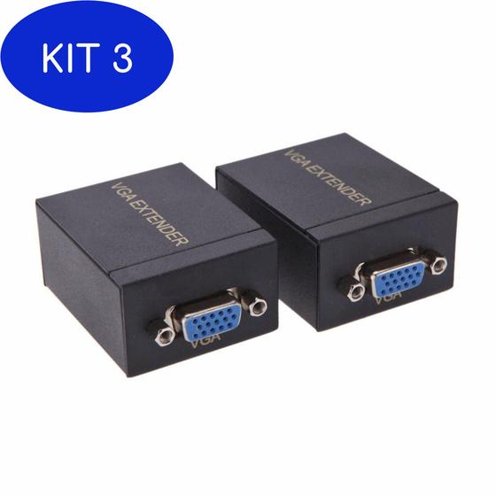 Kit 3 Extensor Vga 60 Metros 1 Via Cabo De Rede Cat5 Cat6 - OEM - Cabos ...