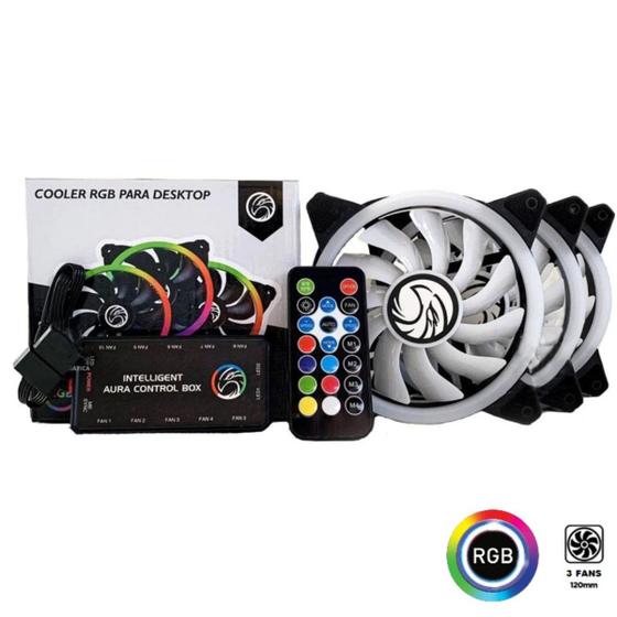 Kit 3 Fans Ventoinhas Com Placa Controladora Controle ARGB - Cooler ...