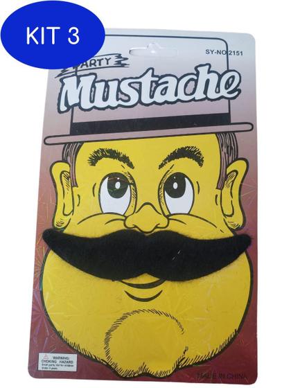 Kit 3 Fantasia Bigode Falso Preto Em Pelúcia Modelo 2152 - Lynx ...