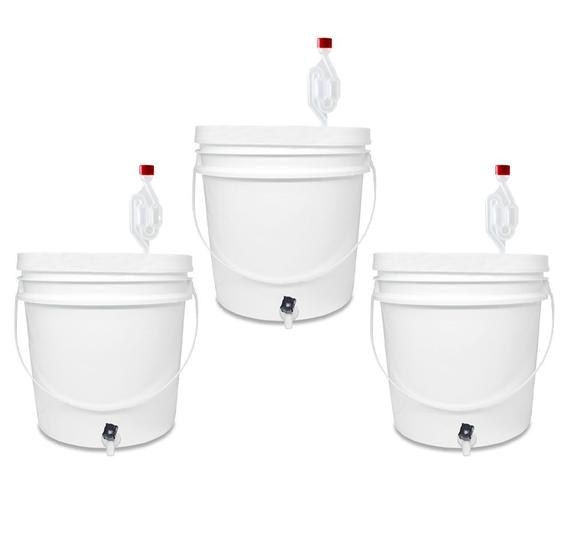 Kit 3 Fermentadores Balde 10 Litros Com Torneira Tampa Hermética Alça ...