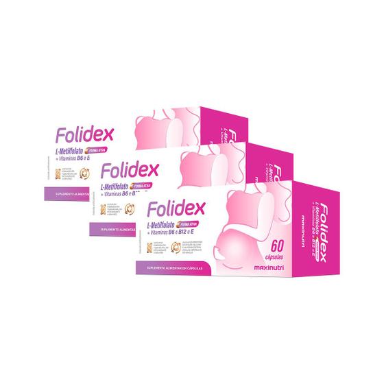 Kit 3 Folidex Metilfolato com Vitaminas para gestantes 60un - Maxinutri ...