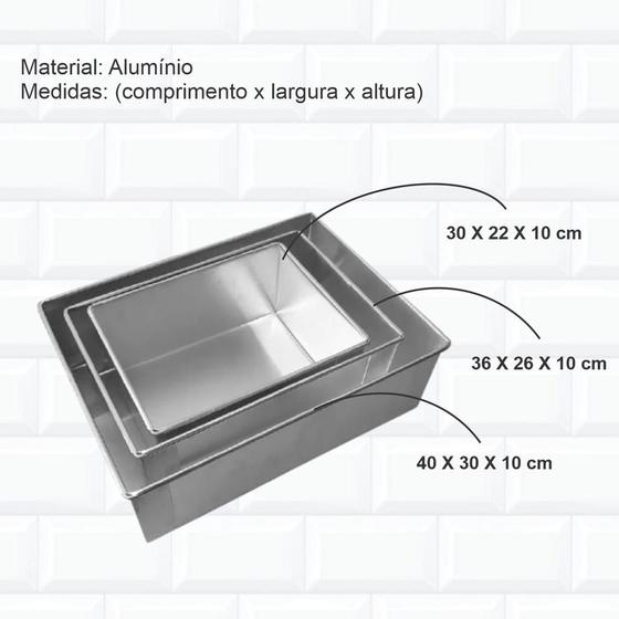 Kit 3 Formas De Bolo Retangular GRANDE Alta 10 Cm Alumínio - ISAMAR ...