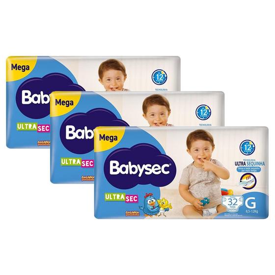 Kit 3 Fraldas Babysec Galinha Pintadinha Ultrasec Mega Tamanho G 32 ...