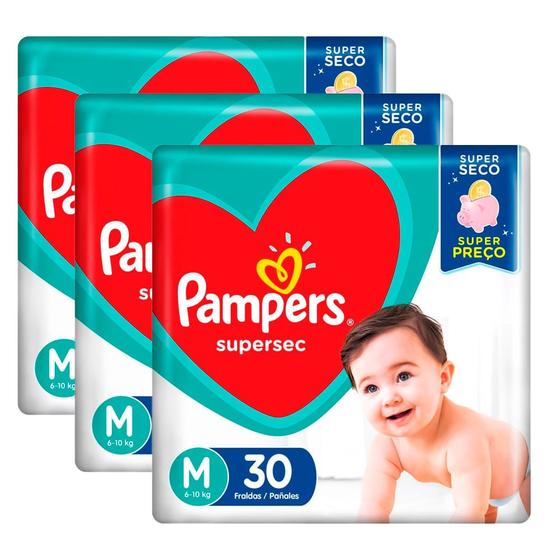 Kit 3 Fraldas Pampers Supersec Pacotão Econômico M - 90 Tiras - Fralda ...