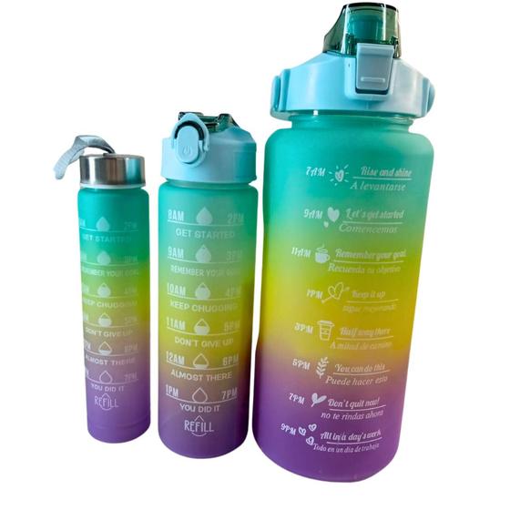 Kit 3 Garrafa De Água Squeeze Motivacional Academia Colorida Antivazamento 3D Tie Dye - chn ...