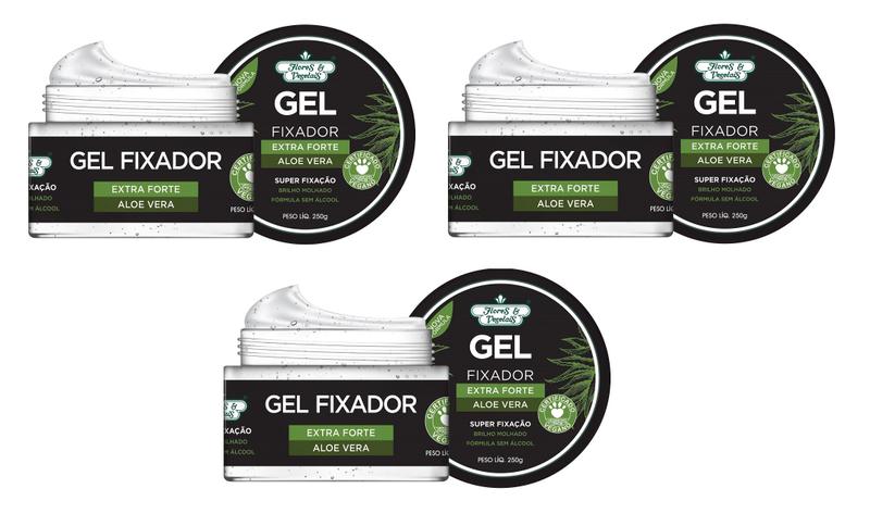 Kit 3 Gel Fixador Brilho Molhado Flores e Vegetais 250g - Shampoo ...