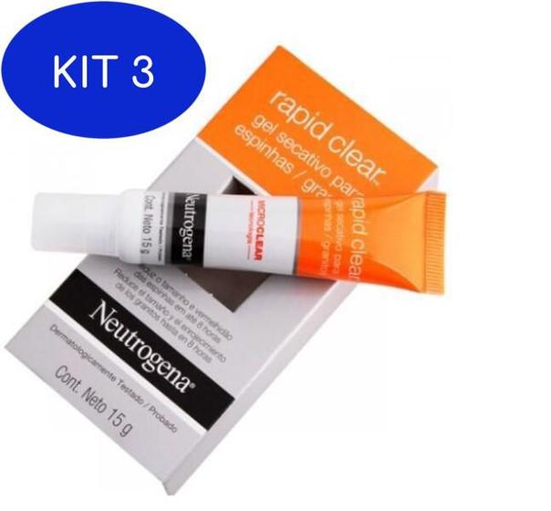 Kit 3 Gel Secativo Para Espinhas Neutrogena Rapid Clear 15Ml - Antiacne ...