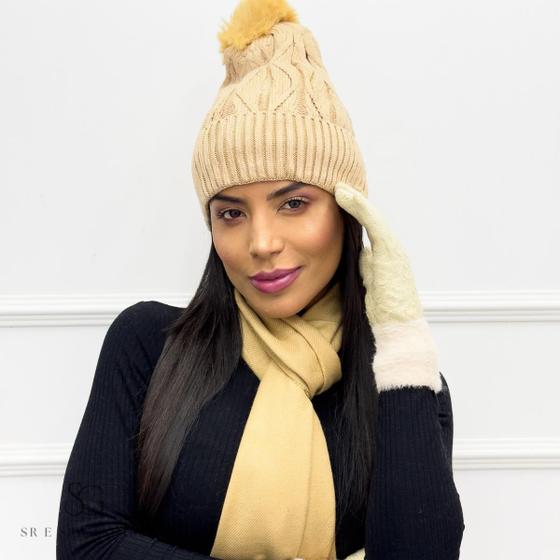 Kit 3 Itens Touca Pelúcia + Luva + Cachecol Feminino Inverno Diversas ...