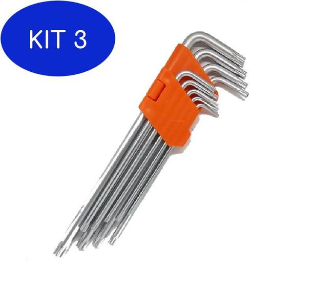 Kit 3 Jogo De Chaves Torx Com Cabo Longa Furo guia - Bestfer - Chave ...