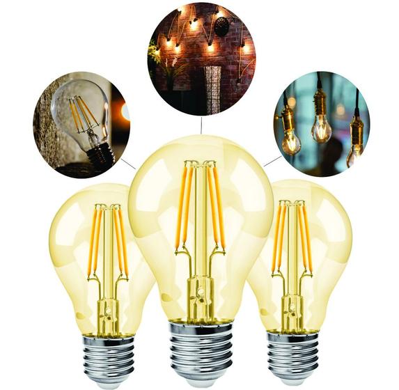 Kit 3 Lâmpadas Filamento Led Bulbo A60 4w Ambar E27 Bivolt - Galax LED ...