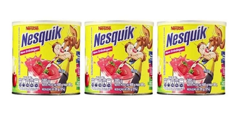 Kit 3 Latas Achocolatado Em Po Nesquik Morango 380G Nestle - Nesquick ...