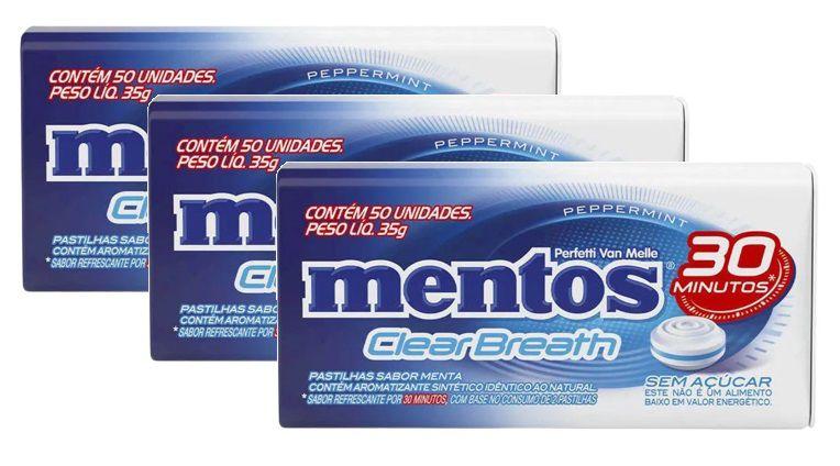 kit 3 Latinhas Mentos Pastilhas Clear Breath Peppermint 35g - Pastilha ...