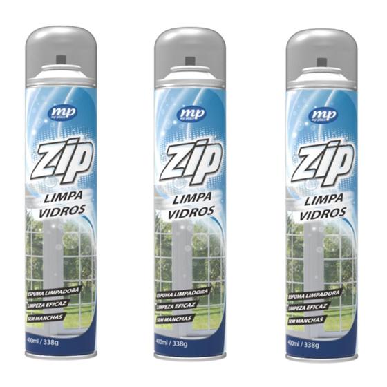 Kit 3 Limpa Vidros Zip Spray Espuma Eficaz Sem Manchas 400ml - mp ...