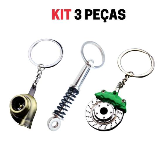 Kit 3 Lindos Chaveiros Temáticos de Peças de Carro Em Metal Rico Em ...