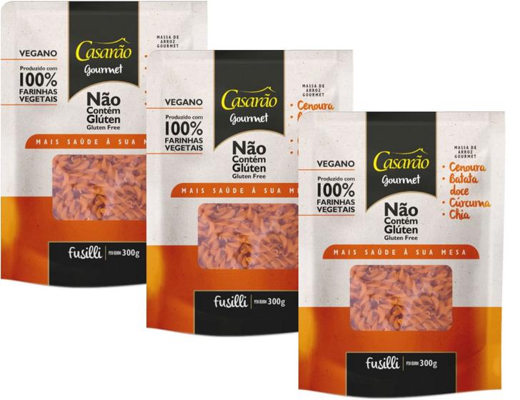 Kit 3 Macarrão Sem Gluten Vegano Fusilli 300g Cenoura - Casarão ...