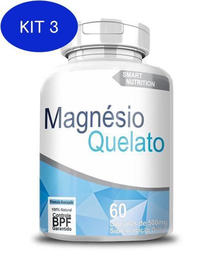 Kit 3 Magnésio Quelato 500 Mg 60 Cápsulas - 4 Elementos - Cloreto de Magnésio / Magnésio ...