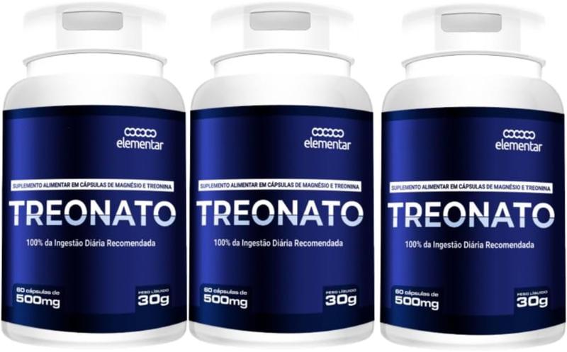 Kit 3 Magnesio Treonato 180 Capsula de 500 Mg - Industria - Cloreto de Magnésio / Magnésio ...