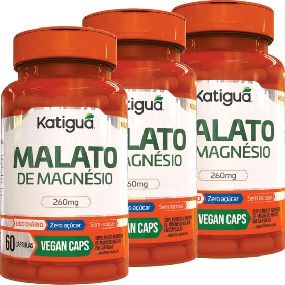 Kit 3 Malato De Magnesio 60 Cápsulas Katigua - Cloreto de Magnésio / Magnésio Dimalato ...