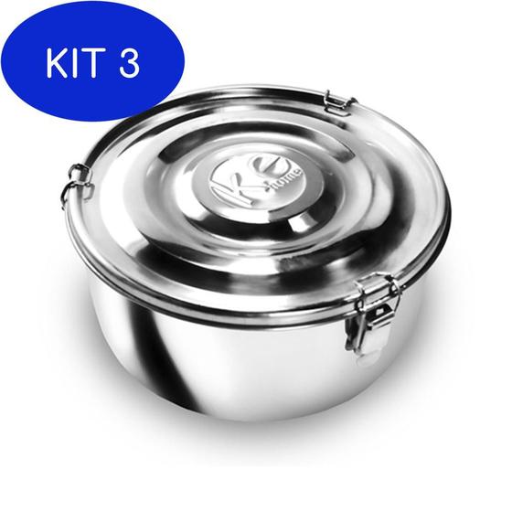 Kit 3 Marmita Marmitex Aço Inox Lancheira Redonda Tampa - Casa Digabi ...