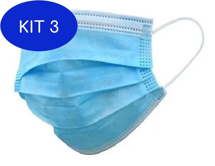 Kit 3 Máscara Descartável Infantil Elástico Clip Nasal 50 Azul - Luvix ...