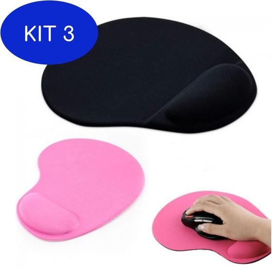 Kit 3 Mouse Pad Conforto De Apoio Mão Unidade Ergonômico Mause - Alex ...