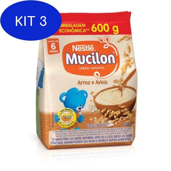 Kit 3 Mucilon Nestle Arroz Cereal Aveia Multicereais Sachê 600G ...