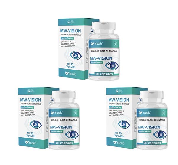Kit 3 MW Vision Luteina Zeaxantina e Vitaminas 30 Cápsulas 500mg Muwiz - Luteína - Magazine Luiza