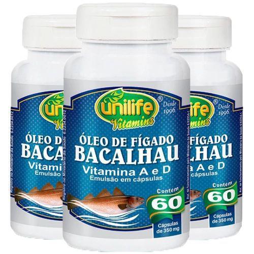 kit 3 Óleo de Fígado de Bacalhau- Vitaminas A e D 60 cap - Unilife ...