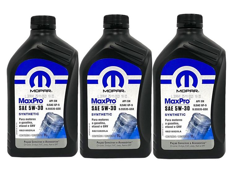 Kit 3 Óleos 5w30 MaxPro Sintético Original Mopar - 3 Litros Fiat Palio ...