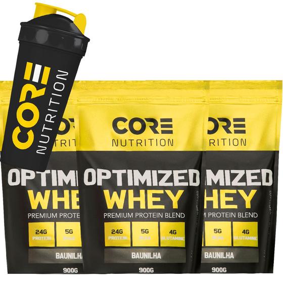 Kit 3 Optimized Whey 900g + Coqueteleira Core Nutrition - Whey Protein ...
