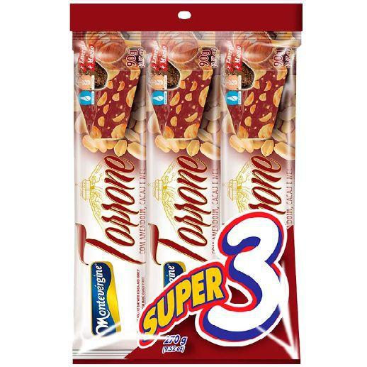 Kit 3 pacote torrone super 3 amendoim cacau mel montevérgine - Torrone ...